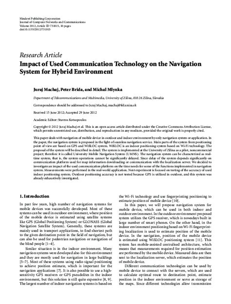 Pdf Impact Of Used Communication Technology On The Navigation System For Hybrid Environment