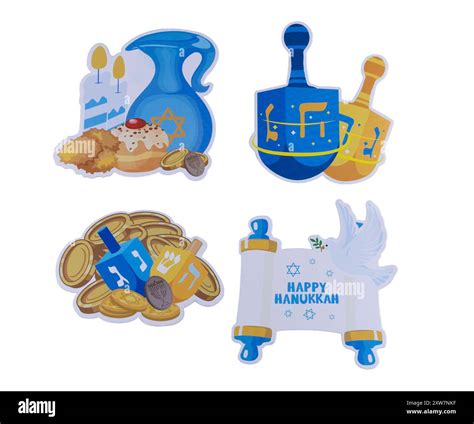 Traditional Symbols And Blue And White Ornaments Special For Hanukkah