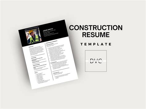Construction Resume Template Editable Professional Cv For Construction