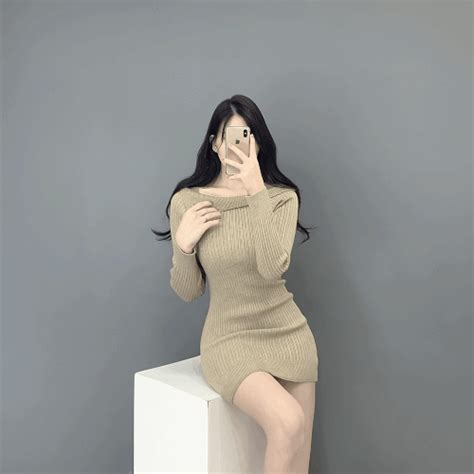 여리섹시ღ 청순글램 리오어 스퀘어넥 언발 쫀쫀 슬림 니트 긴팔 미니 원피스 4color 에이블리