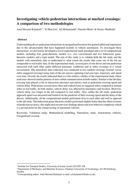 Pdf Investigating Vehicle Pedestrian Interactions At Marked Crossings A Comparison Of Two