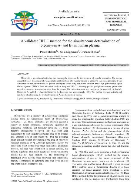 A Validated Hplc Method For The Simultaneous Determination Of