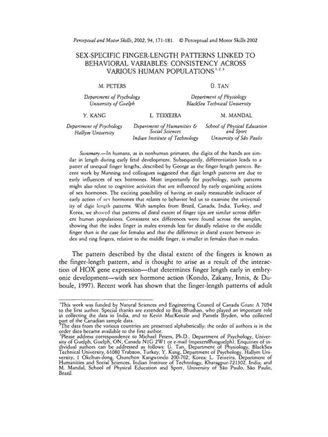 Pdf Sex Specific Finger Length Patterns Linked To Behavioral Variables Consistency Across