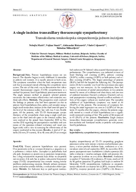 Pdf A Single Incision Transaxillary Thoracoscopic Sympathectomy