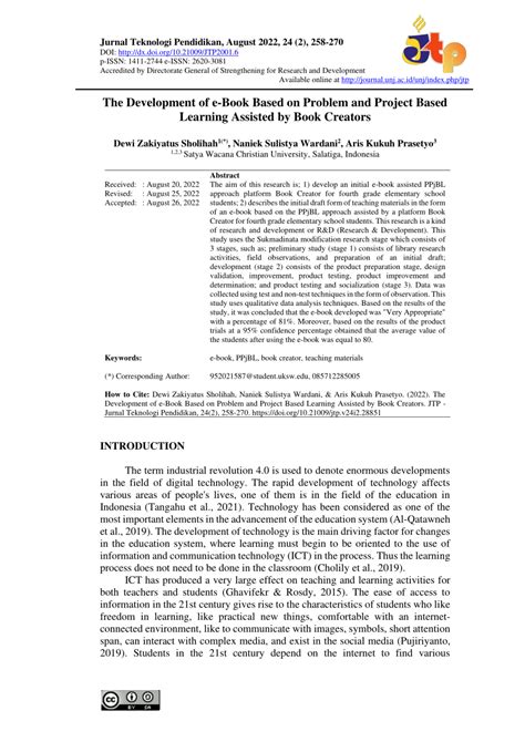 Pdf The Development Of E Book Based On Problem And Project Based