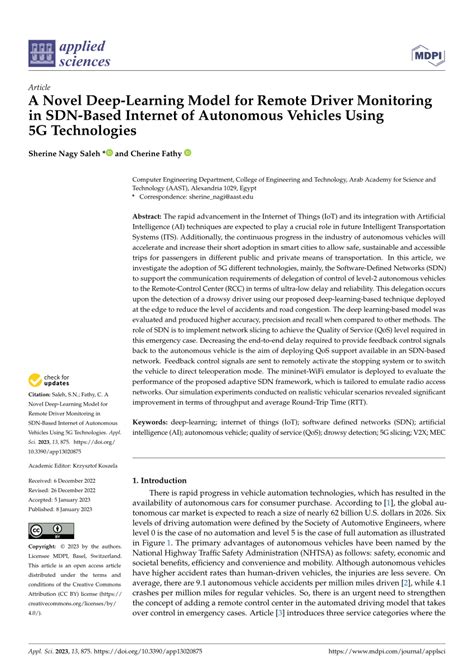 Pdf A Novel Deep Learning Model For Remote Driver Monitoring In Sdn Based Internet Of