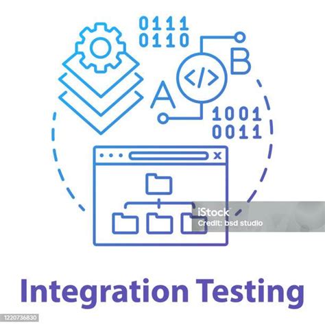 통합 테스트 개념 아이콘입니다 소프트웨어 개발 단계 아이디어 씬 라인 일러스트 응용 프로그램 퍼포맨스 검증 it 프로젝트 관리