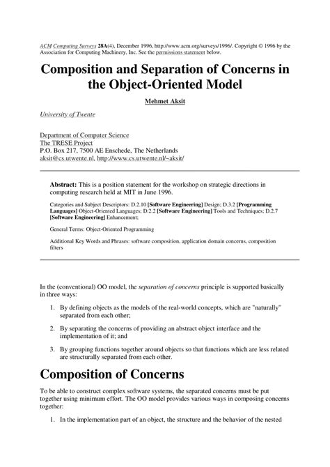 Pdf Separation And Composition Of Concerns In The Object Oriented Model