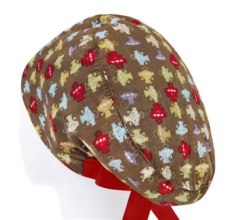 Women Scrub Cap Funny Cartoon Aliens Scrub Hat Brown Surgical Cap
