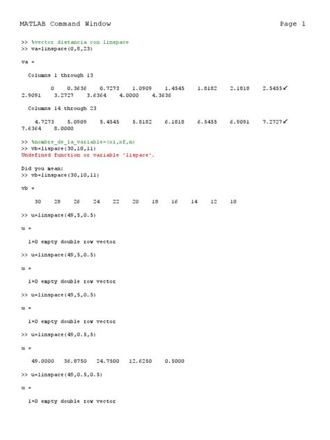 Matlab Linspace Command Examples Pdf Bracket Matrix Theory