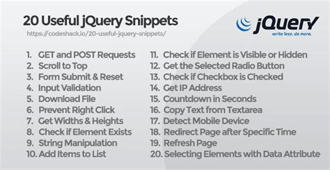 Useful JQuery Snippets Jquery Coding Web Development