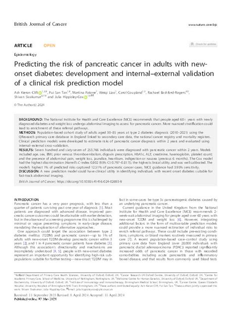 Predicting The Risk Of Pancreatic Cancer In Adults With New Onset