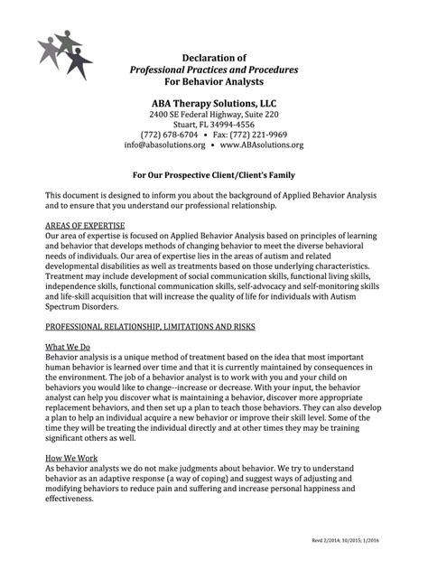 Declaration Of Professional Practices And Procedures For Behavior Analysts - Fill Online ...