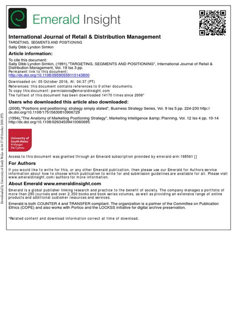 Targets Segments Positioning Reading Pdf Retail Market Segmentation