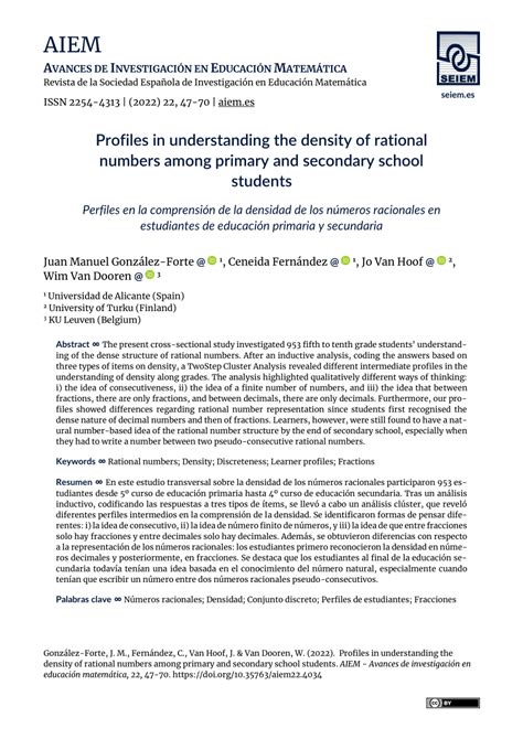 Pdf Profiles In Understanding The Density Of Rational Numbers Among