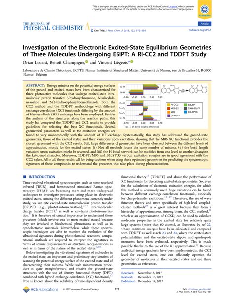 Pdf Investigation Of The Electronic Excited States Equilibrium Geometries Of Three Molecules
