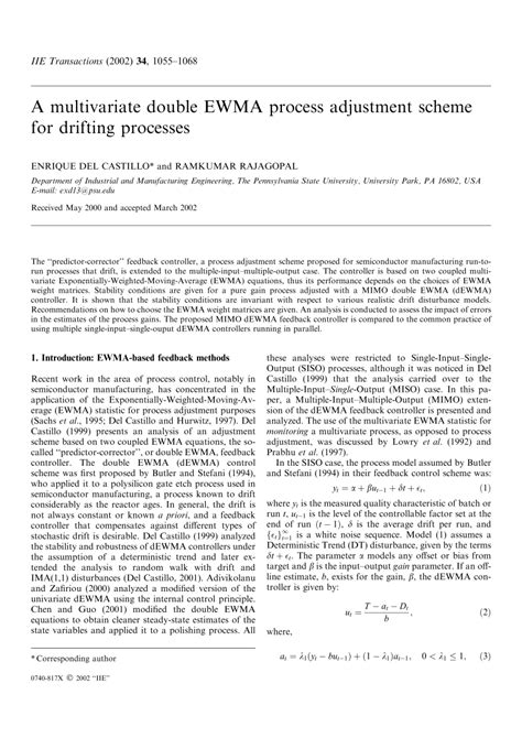 Pdf A Multivariate Double Ewma Process Adjustment Scheme For Drifting