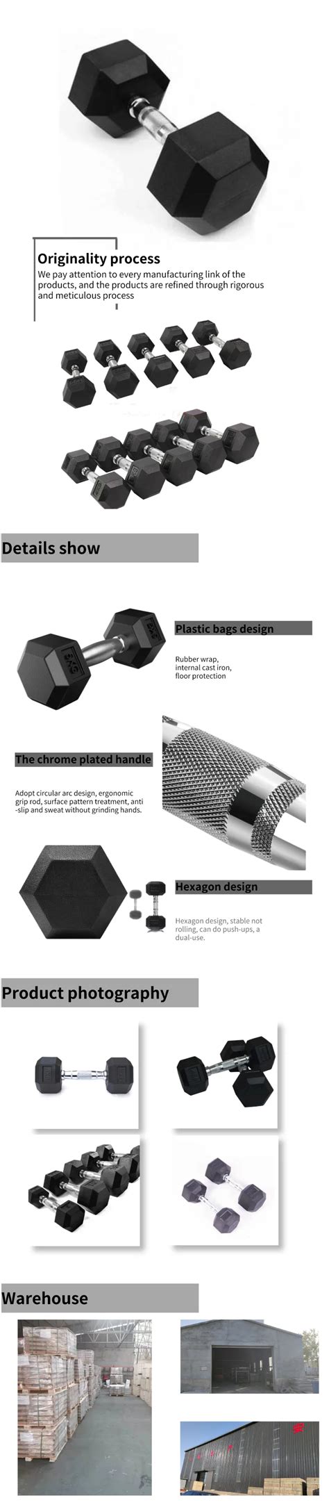 Тренажер для тяжелой атлетики гантели с черным резиновым покрытием шестигранные гантели