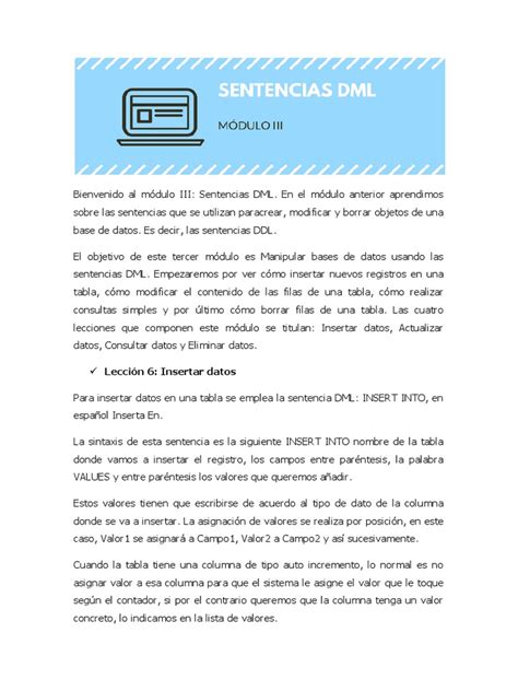 Módulo Iii Sentencias Dml Pdf Tabla Base De Datos Sql