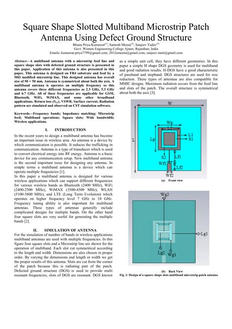pdf square shape slotted multiband microstrip patch antenna using