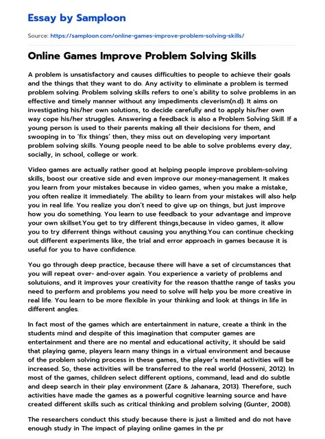 Online Games Improve Problem Solving Skills Free Essay Sample On Samploon