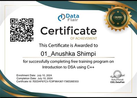 Thrilled To Have Completed My Data Structure Algorithm Using Clearning Course With Dataflair