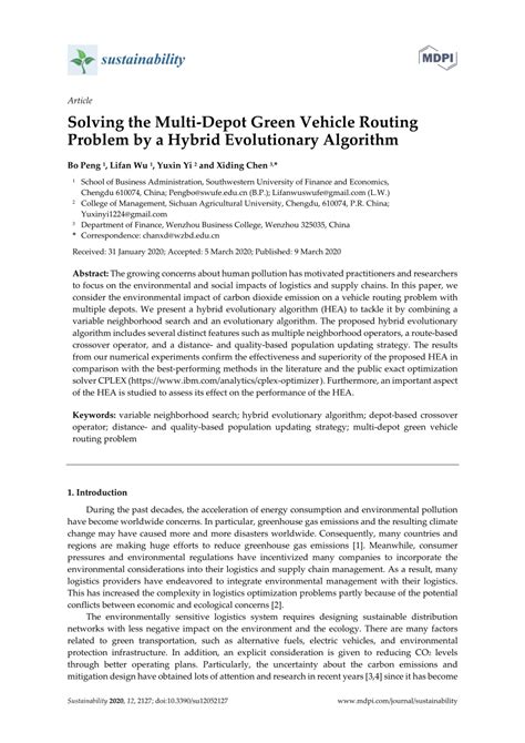 pdf solving the multi depot green vehicle routing problem by a hybrid