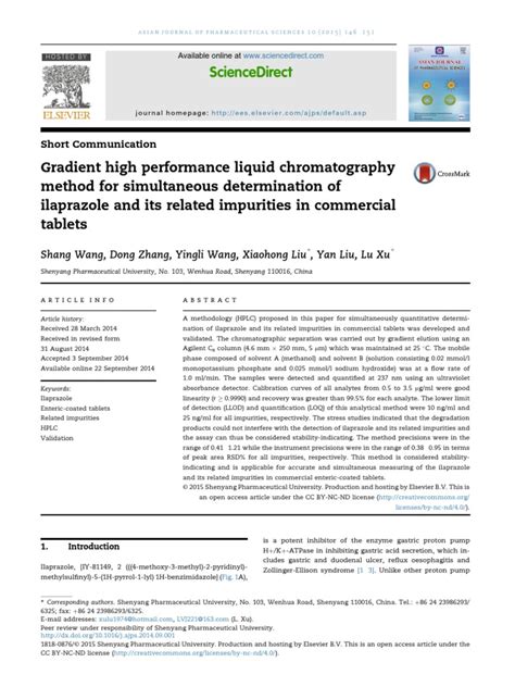 Pdf Gradient High Performance Liquid Chromatography Method For
