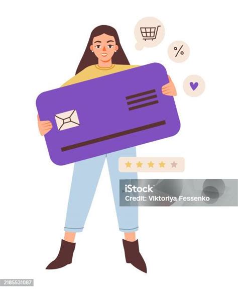 온라인 쇼핑 개념입니다 온라인 결제를 위해 카드를 사용하는 여성의 평면 벡터 그림입니다 카드를 들고 온라인 쇼핑을 하는 여성 고객 가상현실에 대한 스톡 벡터 아트 및 기타
