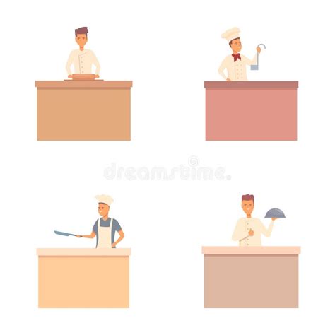 Cooking Concept Icons Set Cartoon Vector Chef Conducting Master Class