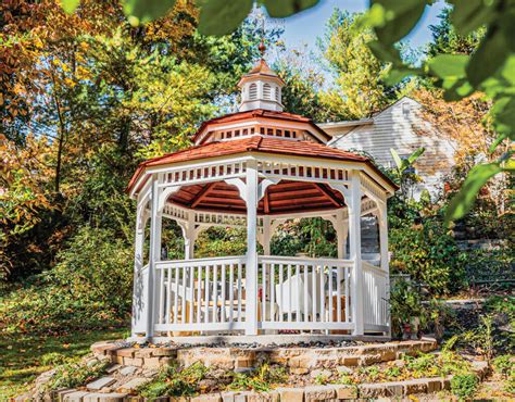 12 Octagon Gazebo All Weather White Vinyl Mahogany Ceiling Finish