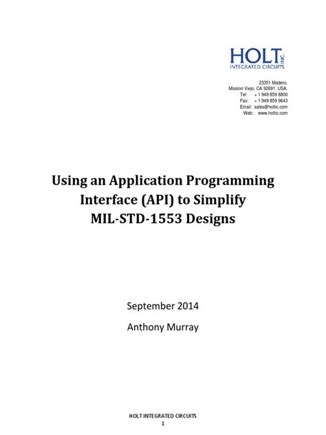 Using An Application Programming Interface Api To Simplify Mil Std 1553