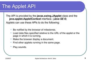 Applet Architecture Introducing Java Applets PPT