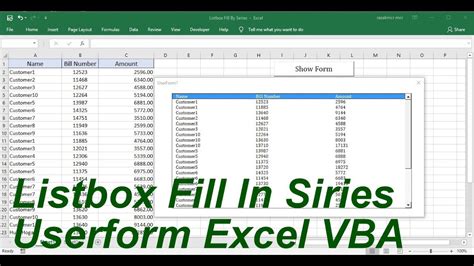 Listbox Fill In Series Useform Excel Vba Youtube