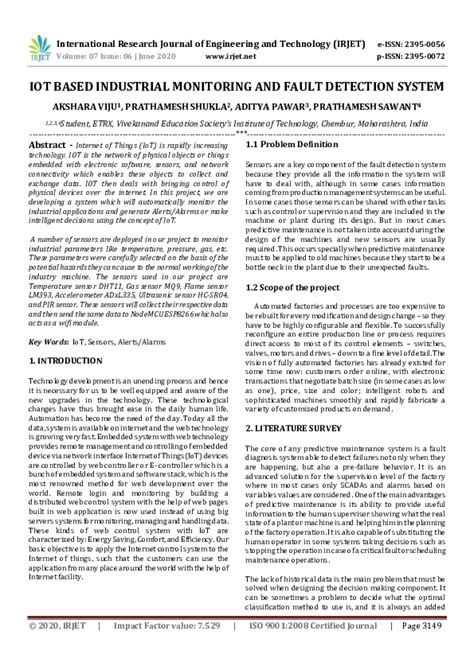 Pdf Iot Based Industrial Monitoring And Fault Detection System
