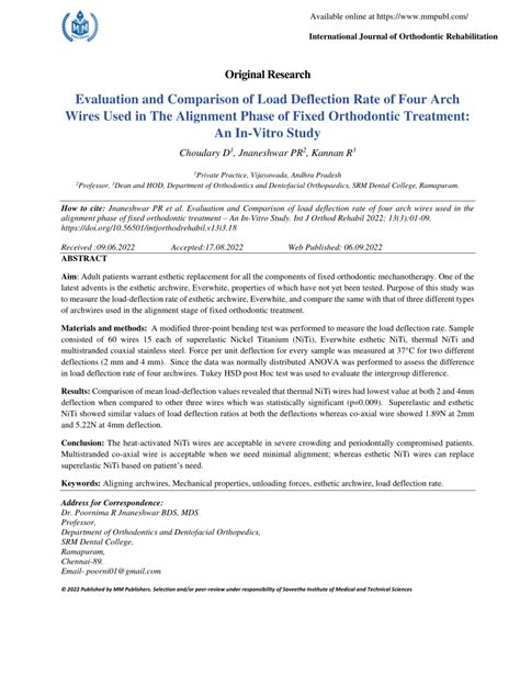 Pdf Evaluation And Comparison Of Load Deflection Rate Of Four Initial Orthodontic Arch Wires