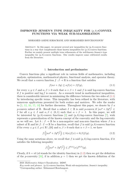 Pdf Improved Jensens Type Inequality For P H Convex Functions Via