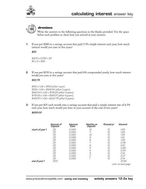 Calculating Interest Answer Key