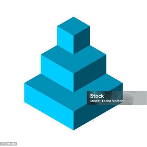 큐브로 만든 파란색 3d 기하학적 피라미드 조직 개념의 계층 구조 3가지 개체에 대한 스톡 벡터 아트 및 기타 이미지 3가지 개체 3차원 형태 강단 Istock