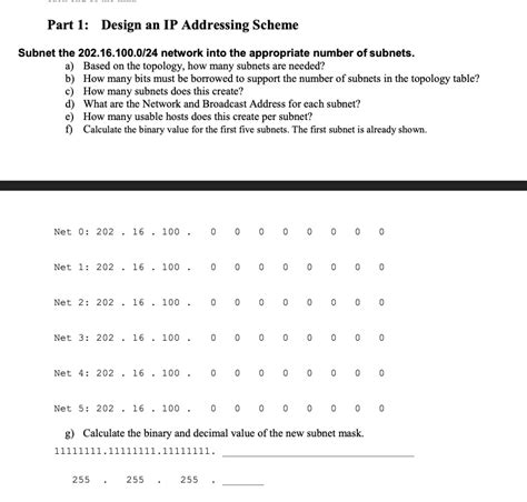 Part I Design An Ip Addressing Scheme Subnet The 20216100024