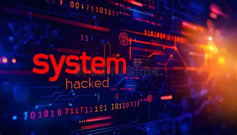 Digital Landscape With System Hacked Text In Vibrant Colors Cybersecurity Alert Concept Stock