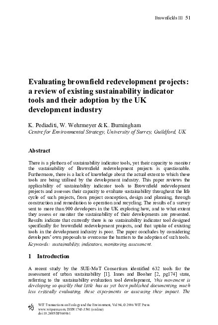 Pdf Evaluating Brownfield Redevelopment Projects A Review Of Existing Sustainability