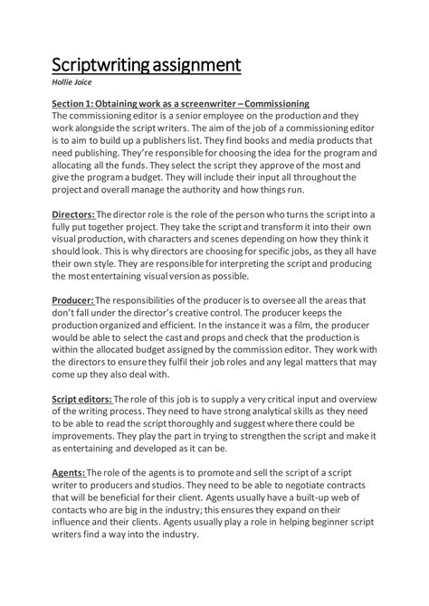 Scriptwriting Assignment Docx