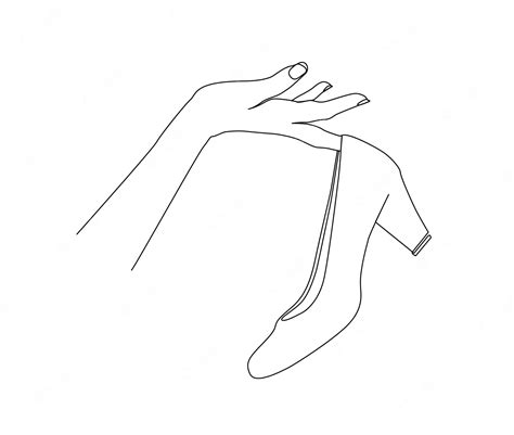 우아한 하이힐 신발을 들고 손의 연속 한 선 그리기 여성 스틸레토 힐 라인 아트 드로잉 벡터 디자인 프리미엄 벡터