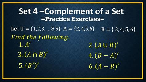Set 4 Complement Of A Set Algebra 1 Youtube