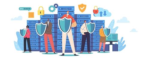Premium Vector People Holding Shields Protect Server Or Hard Disks