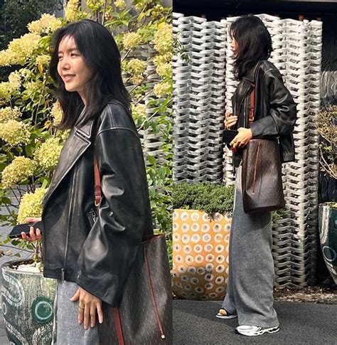 채정안 선선해진 날씨 옷장에서 픽한 가죽 재킷 데일리룩 패션엔