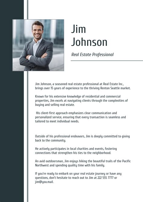Free Real Estate Professional Bio Template To Edit Online