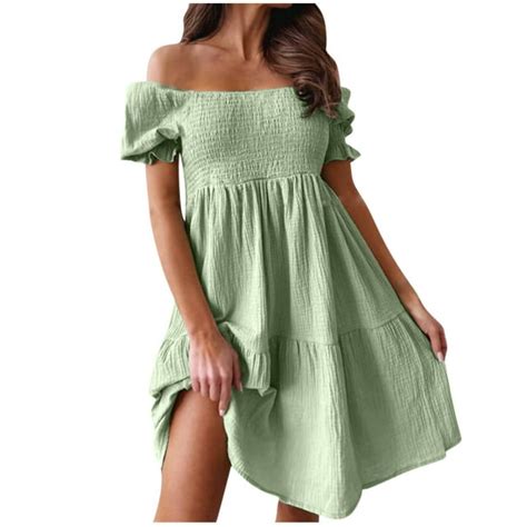 Womens Off Shoulder Midi Dress Short Sleeve Ruffle Boho Design