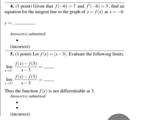 Solved 4 1 Point Given That F −6 7 And F′ −6 3 Find An
